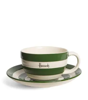 Harrods Cornish Stripe Cup And Saucer Set - Green