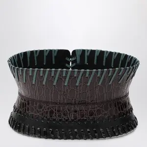 Dries Van Noten Crocodile-effect Leather Corset Belt - Brown