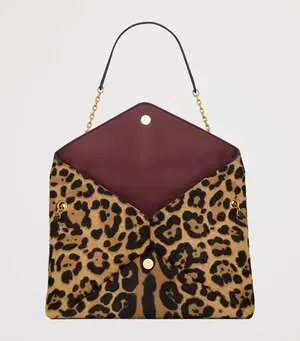 Saint Laurent Cassandre Envelope Leopard Chain Wallet