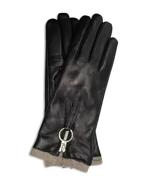 LABONIA Cashmere Lined Leather Zip Gloves - Black
