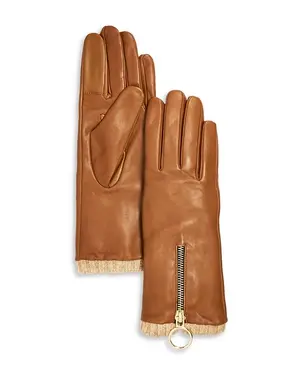 Bloomingdale'S Cashmere Lined Leather Zip Gloves - Cammello