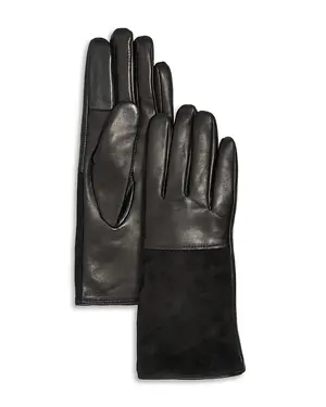 Bloomingdale'S Cashmere Lined Suede & Leather Gloves - Black