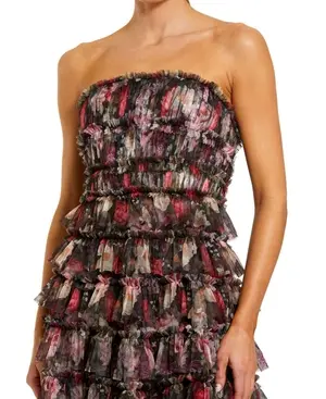 Mac Duggal Strapless Ruffle A-line Midi Dress