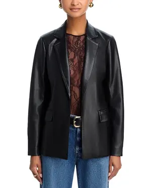 Aqua Faux Leather Open Blazer - Black
