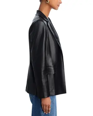 Aqua Faux Leather Open Blazer - Black