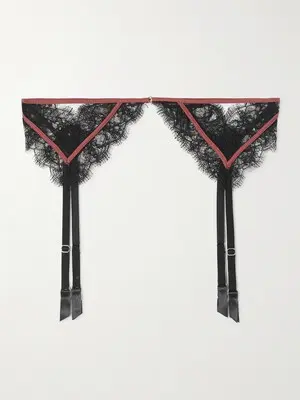 Kiki De Montparnasse Satin-trimmed Silk-blend Leavers Lace Suspender Belt - Black