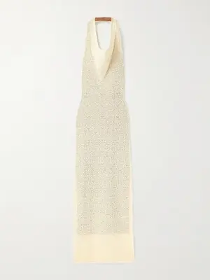 SIR. Celestino Pointelle-knit Halterneck Maxi Dress - Neutrals