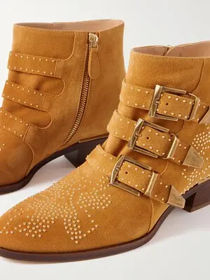 Chloé Susan Buckled Studded Suede Ankle Boots
