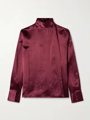 Maria Mcmanus Scarf-detailed Crinkled-satin Blouse - Red