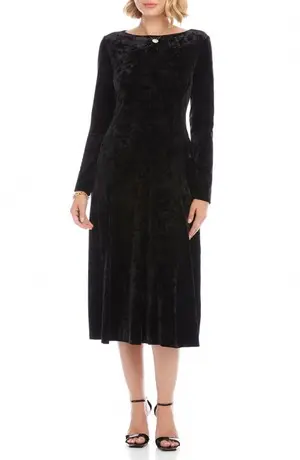 Karen Kane Kate Long Sleeve Crushed Velvet Midi Dress
