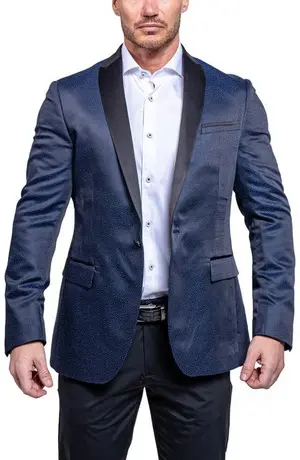 MACEOO Jacquard Dinner Jacket With Shawl Collar - Blue