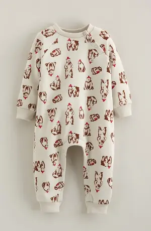 TUCKER + TATE Printed Cotton Blend Romper - Grey Moonbeam Bear Sketches