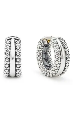 Lagos Signature Caviar Sterling Huggie Hoop Earrings - Silver
