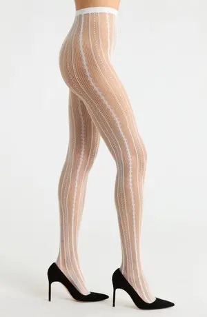 Nordstrom Lace Patterned Tights - Ivory Sweet