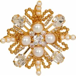 Balmain Brandebourg Bead And Crystal Brooch - Gold