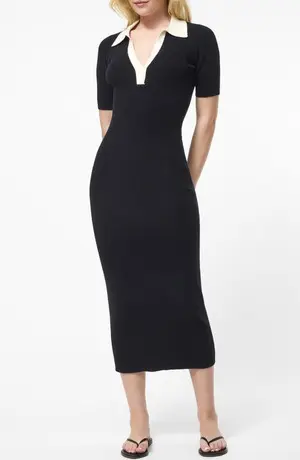 French Connection Collar Ribbed Midi Dress