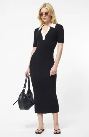 French Connection Collar Ribbed Midi Dress