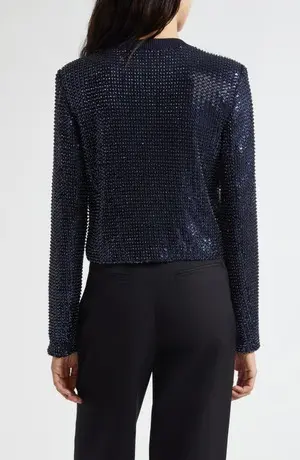 Ramy Brook Sequin Knit Jacket - Navy Beaded Mesh