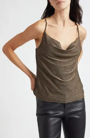 Ramy Brook Carla Metallic Cowl Neck Camisole - Gold Knit