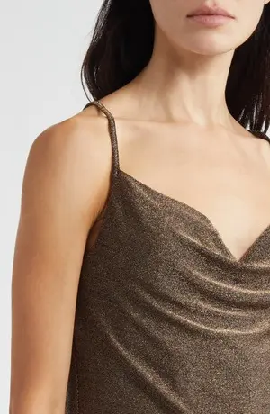 Ramy Brook Carla Metallic Cowl Neck Camisole - Gold Knit