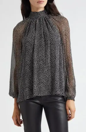Ramy Brook Suzanne Polka Dot Silk Chiffon Top