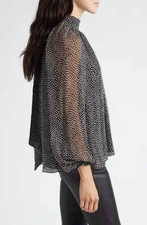 Ramy Brook Suzanne Polka Dot Silk Chiffon Top