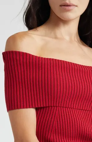 Ramy Brook Foldover Off-the-shoulder Rib Top - Scarlet Red