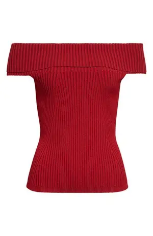 Ramy Brook Foldover Off-the-shoulder Rib Top - Scarlet Red