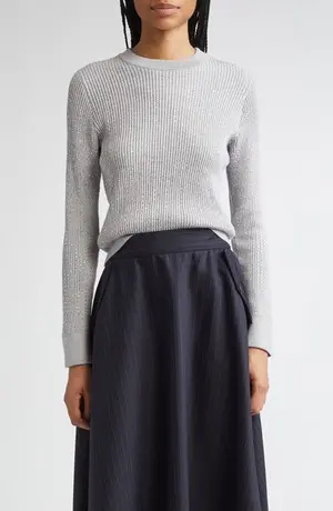 GOLDEN GOOSE Journey Crystal Embellished Virgin Wool Rib Sweater - Medium Grey