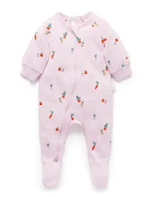 PUREBABY Embroidered Fleece Footie - Winter Fruits Broderie