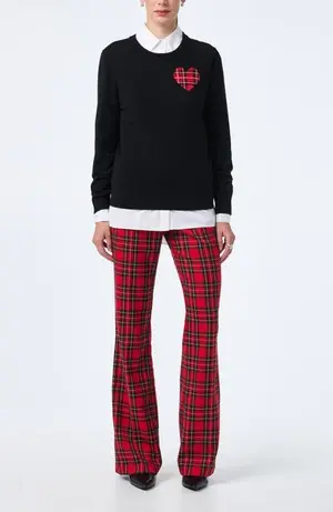 Trina Turk Plaid Heart Merino Wool Sweater