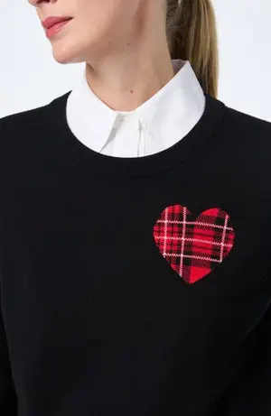 Trina Turk Plaid Heart Merino Wool Sweater