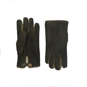 AGNELLE Color Contrast Shearling Gloves - Kaki/laurier