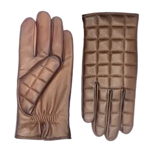 AGNELLE James Quilted Lambskin Gloves - Whisky Patine