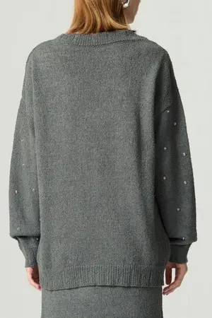 NOCTURNE Embellished V-neck Knit Sweater - Anthracite