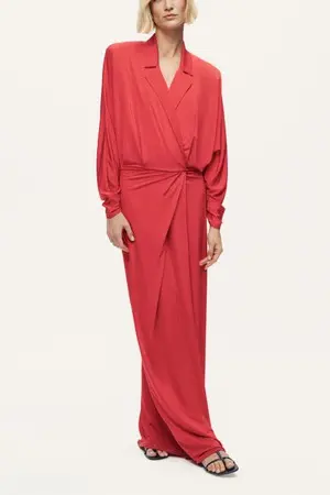 NOCTURNE Shirt Collar Draped Maxi Dress