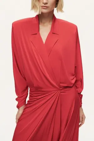 NOCTURNE Shirt Collar Draped Maxi Dress