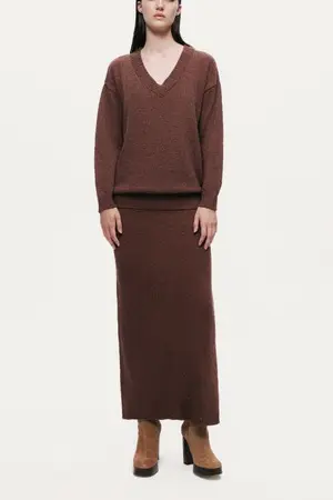 NOCTURNE Embellished Ribbed Knit Maxi Skirt - Brown
