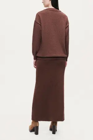 NOCTURNE Embellished Ribbed Knit Maxi Skirt - Brown