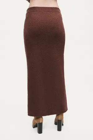NOCTURNE Embellished Ribbed Knit Maxi Skirt - Brown
