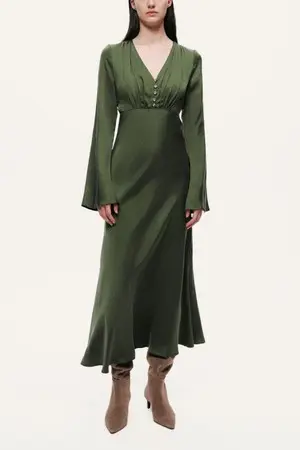 NOCTURNE Crystal-button V-neck Maxi Dress