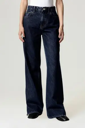 NOCTURNE Zip Accent Straight-leg Denim Pants - Navy Blue