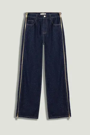 NOCTURNE Zip Accent Straight-leg Denim Pants - Navy Blue