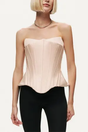 NOCTURNE Sculpted Satin Corset Top - Light/pastel Pink