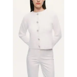 NOCTURNE Cropped Pearl-button Crewneck Cardigan