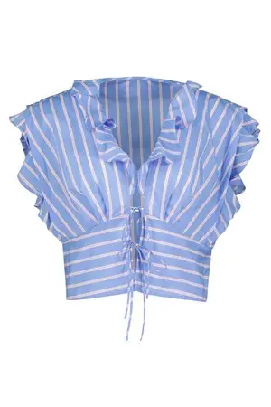 BISHOP + YOUNG Ruffle Tie Blouse - Blue Stripe