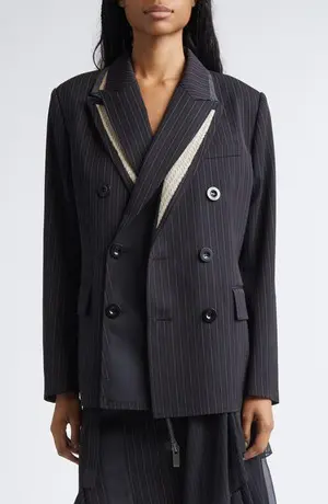 Sacai Striped Doeskin Jacket - Black