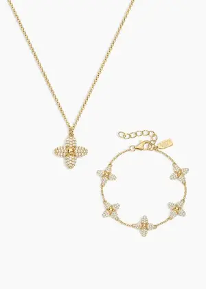ELECTRIC PICKS Showstopper Clover Necklace And Bracelet Set - Gold