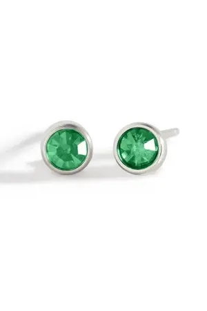 MINT & LILY Birthstone Bezel Stud Earrings - Silver/may Emerald