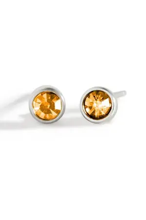 MINT & LILY Birthstone Bezel Stud Earrings - Silver/november Citrine